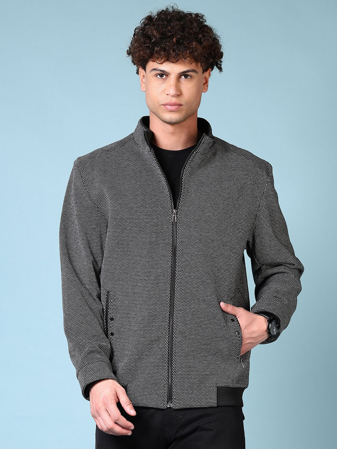Buy V Mart Men Mock Collar Abstract Printed Cotton Casual Bomber Jacket ...