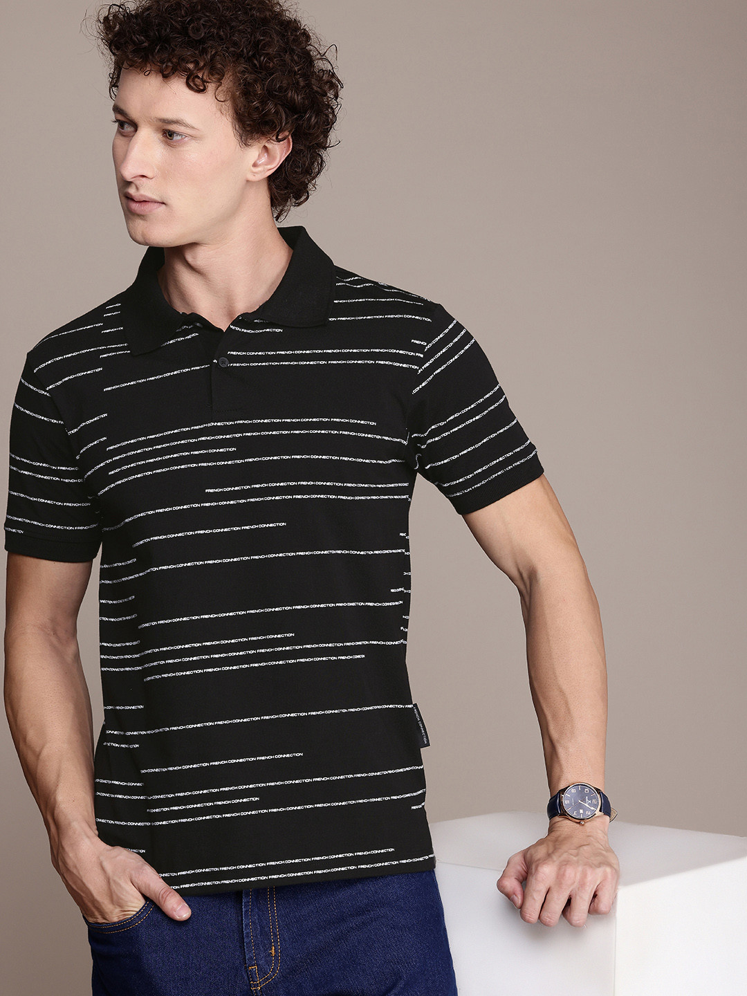 Buy French Connection Brand Logo Printed Polo Collar Pure Cotton T ...