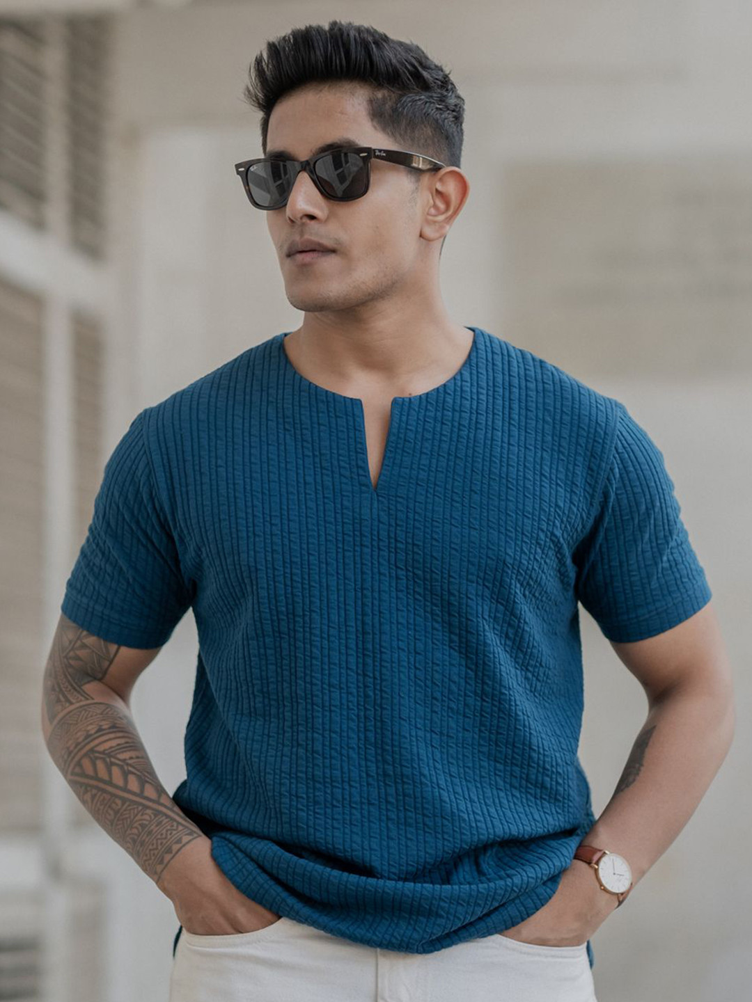 Buy Powerlook Men Self Design Round Neck Cotton T Shirt - Tshirts for ...