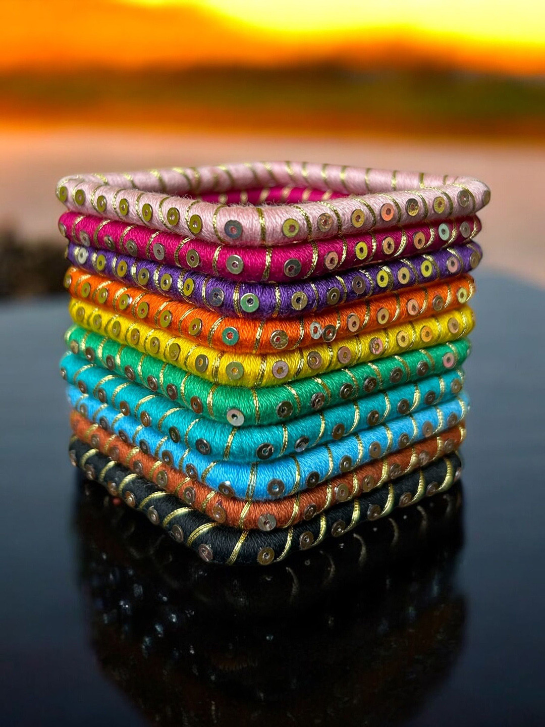 Buy JEWELWATI Women Set Of 10 Rectangle Thread Work Ethnic Handcrafted Bangles - Bangle for ...