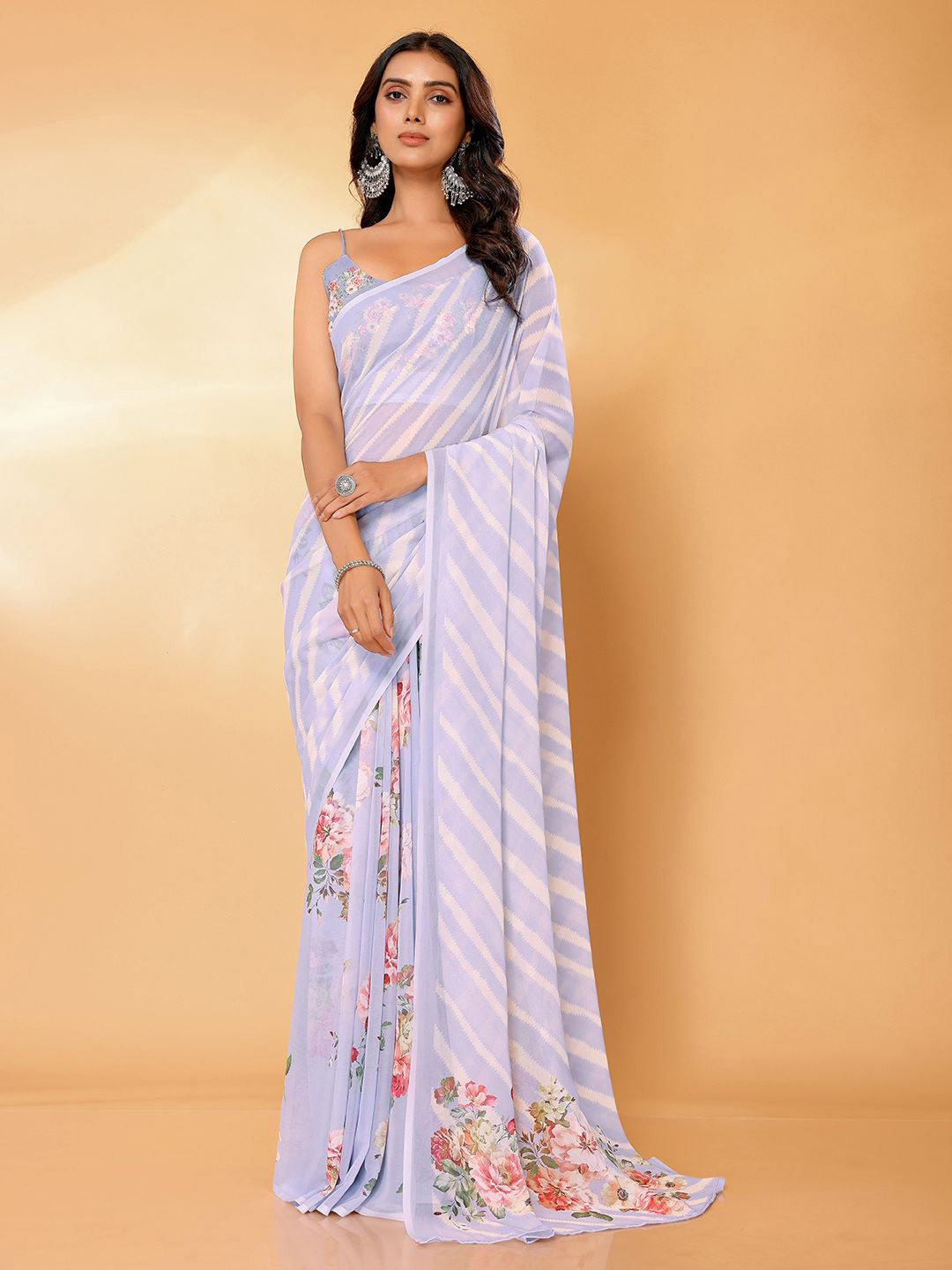 Buy KALINI Women Georgette Floral Printed Saree With Blouse Piece ...