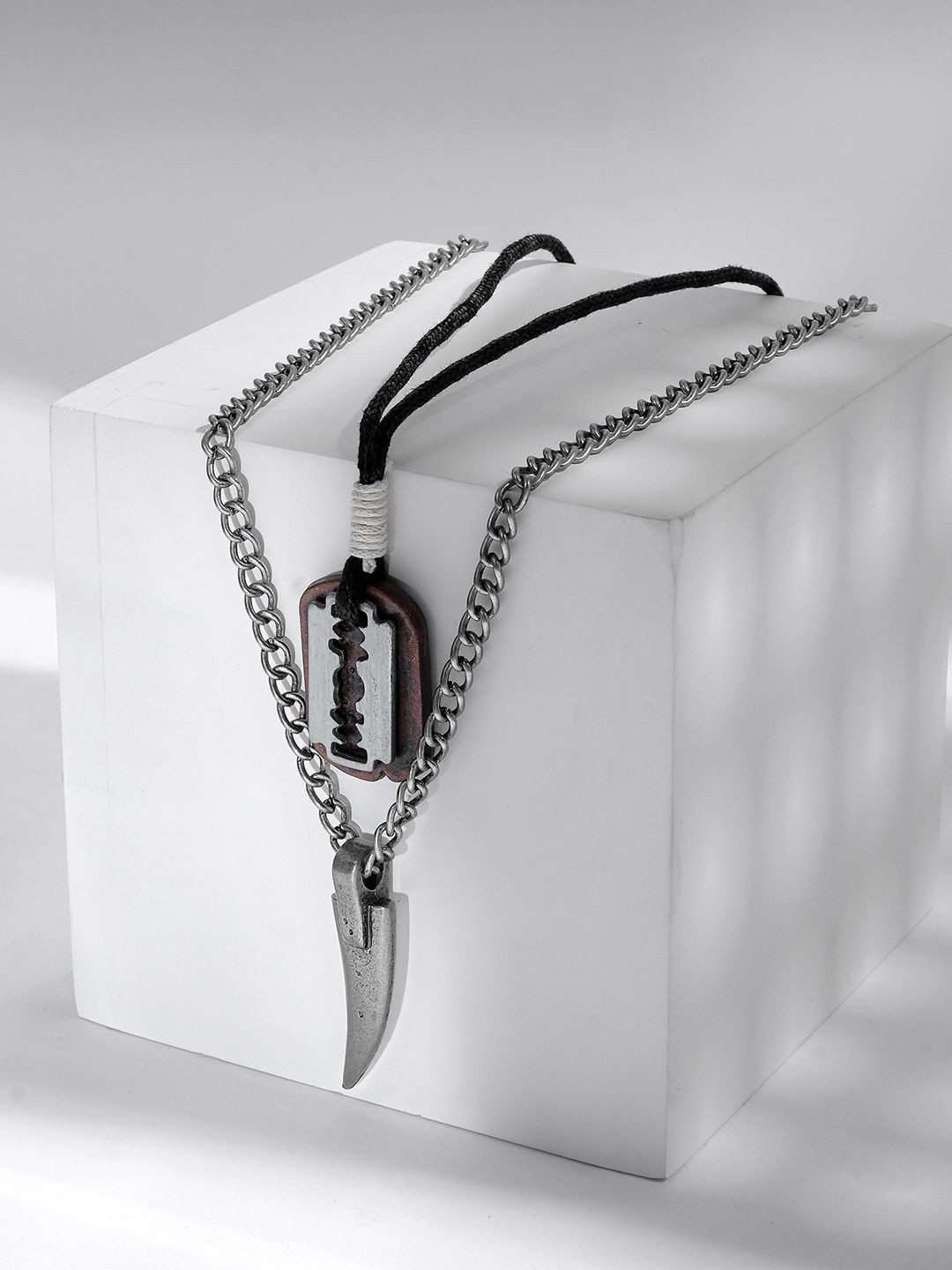 Buy JOKER & WITCH Men Silver Plated Layered Necklace - Necklace And ...