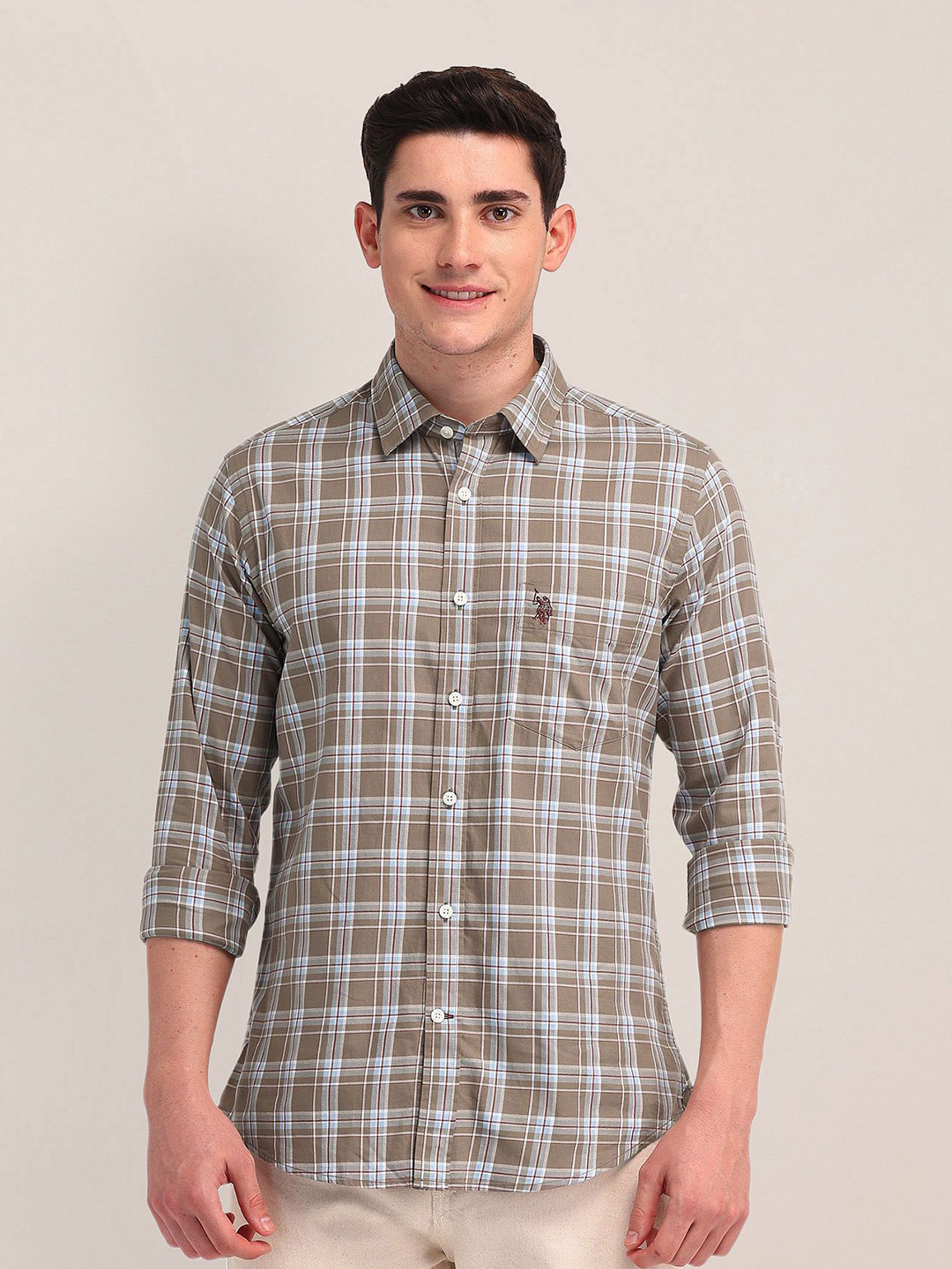 Buy U.S. Polo Assn. Men Tailored Fit Tartan Checks Opaque Checked ...