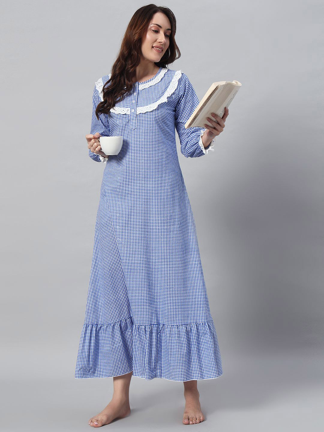 Buy SEPHANI Checked Maxi Nightdress - Nightdress for Women 31848703 ...