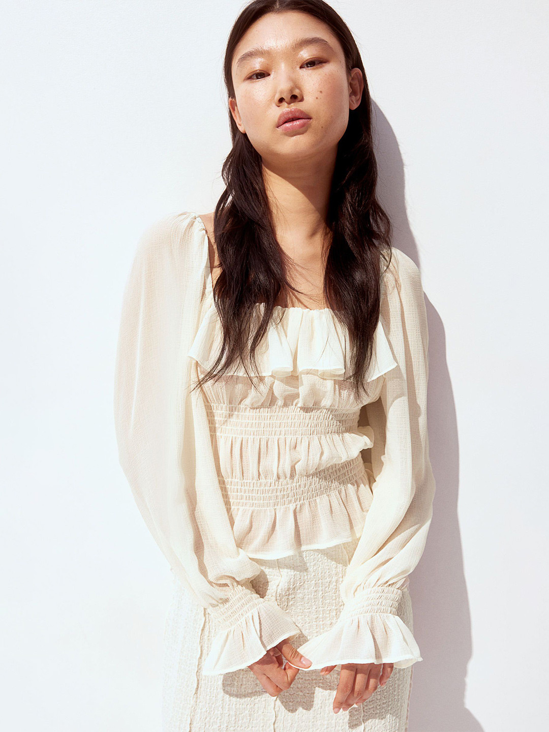Buy H&M Sheer Smocked Blouse - Tops for Women 31847719 | Myntra