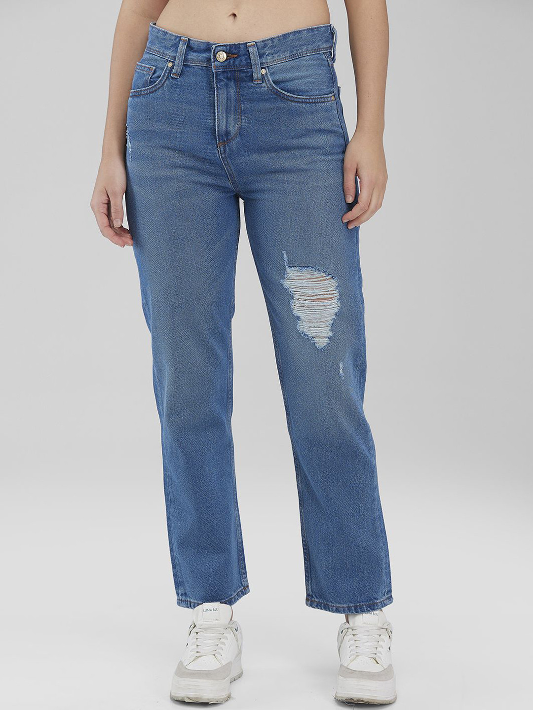 Buy IZEL Women Straight Fit Mildly Distressed Light Fade Jeans - Jeans ...