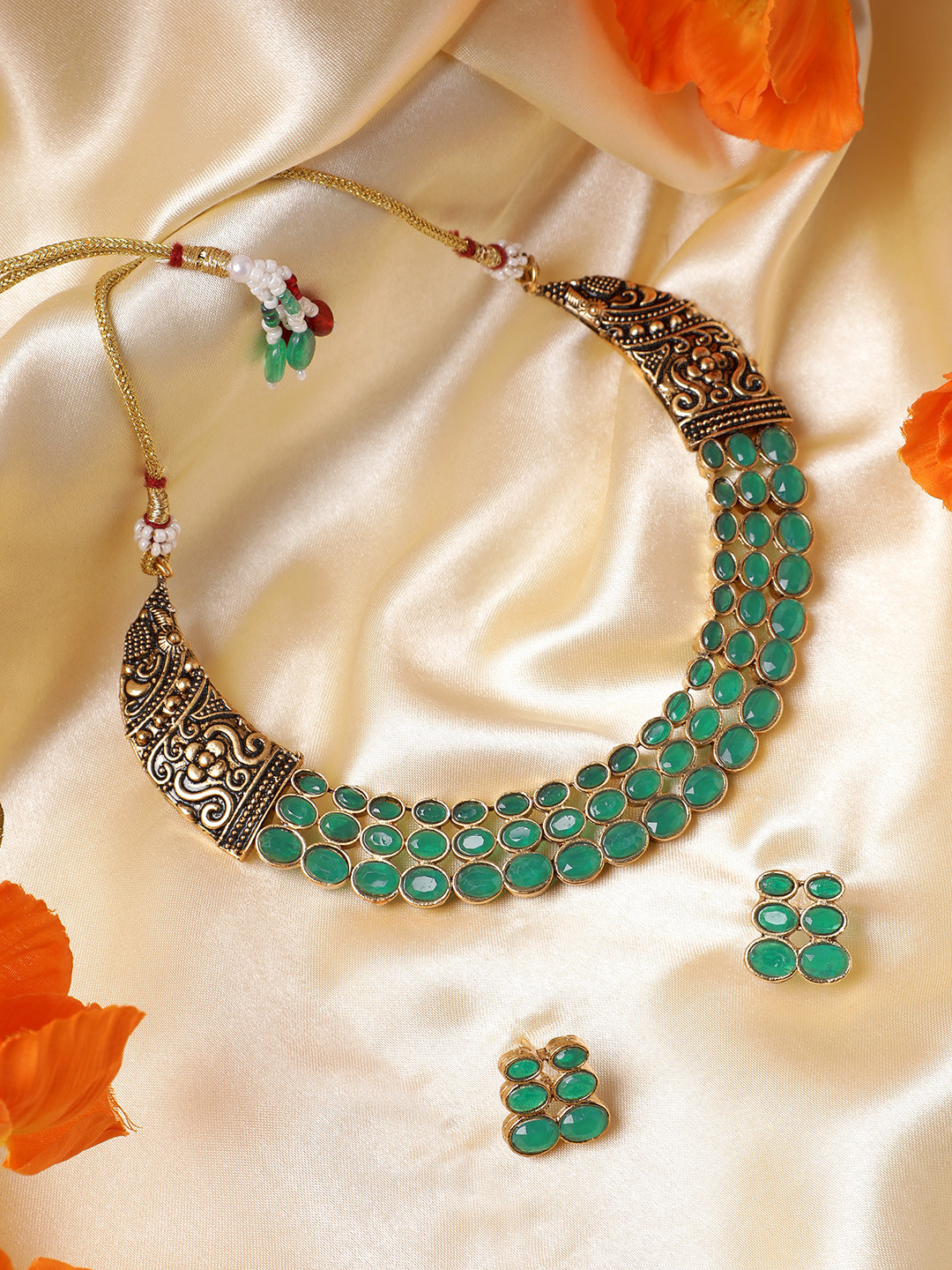 Buy MANSIYAORANGE Gold Plated German Silver Oxidised Kempu Stone ...