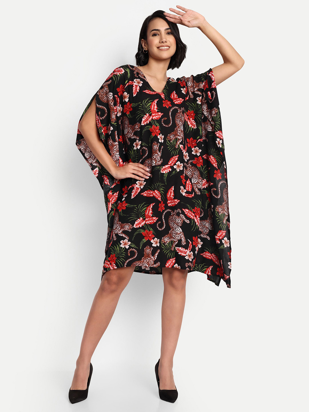 Buy GAB Women Floral Print Kimono Sleeve A Line Dress - Dresses for ...
