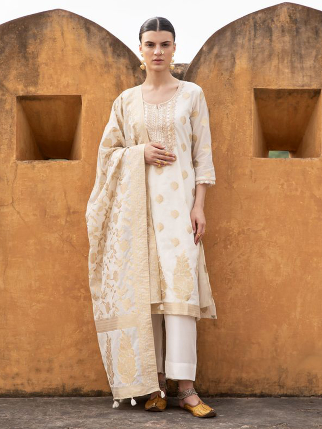 Buy KARAJ JAIPUR Ethnic Motifs Printed Regular Chanderi Cotton Kurta ...