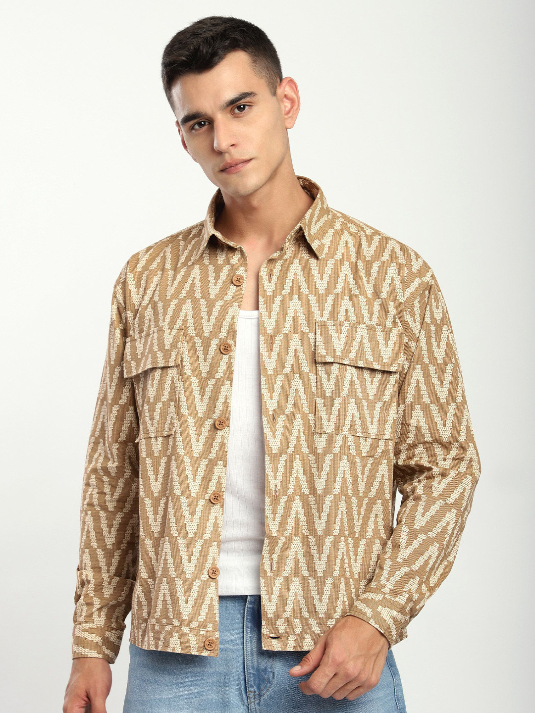 Buy Beyoung Chevron Printed Shacket - Shackets for Men 31890223 | Myntra