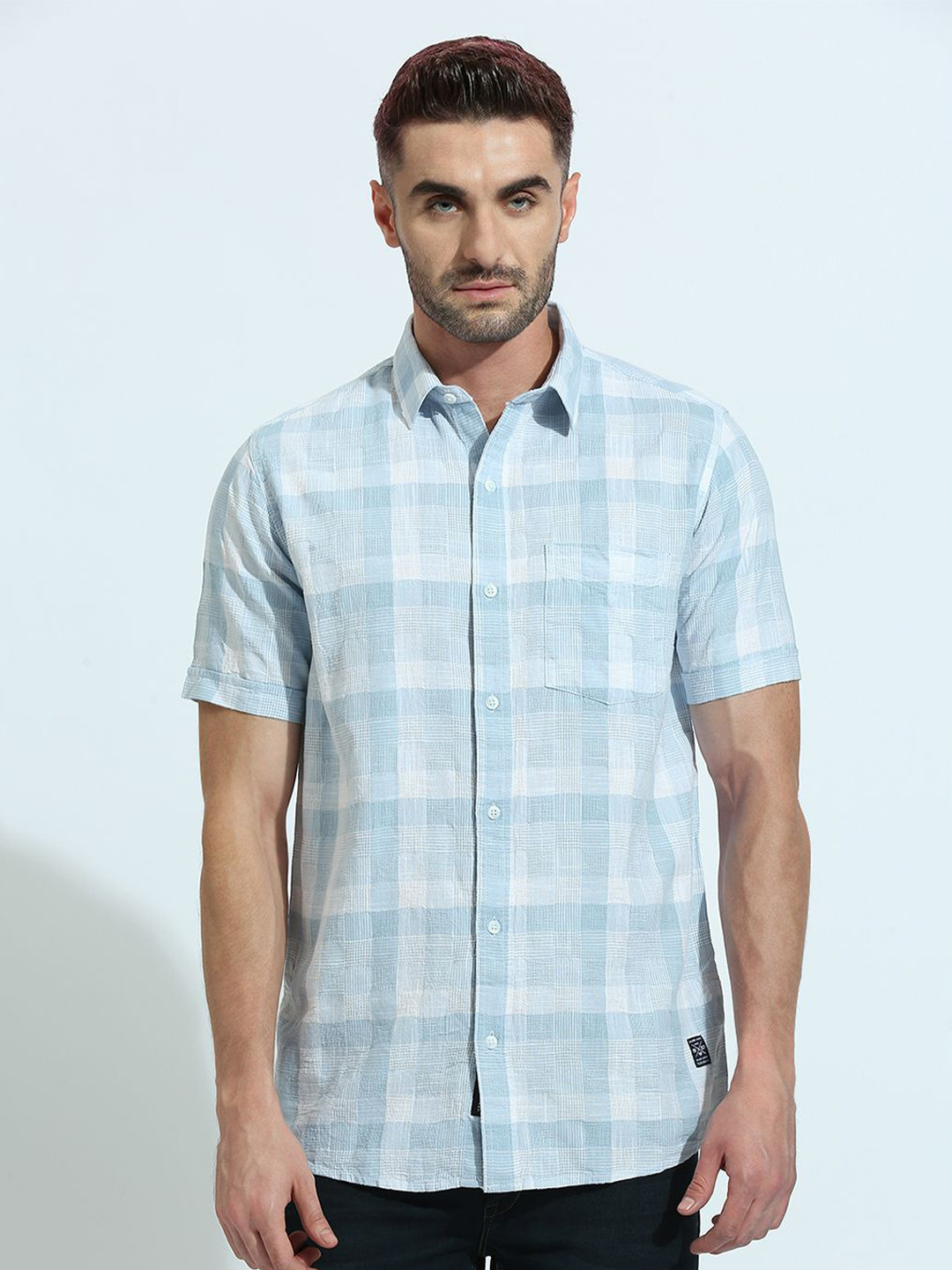 Buy Klub Fox Men Spread Collar Checked Cotton Slim Fit Casual Shirt ...