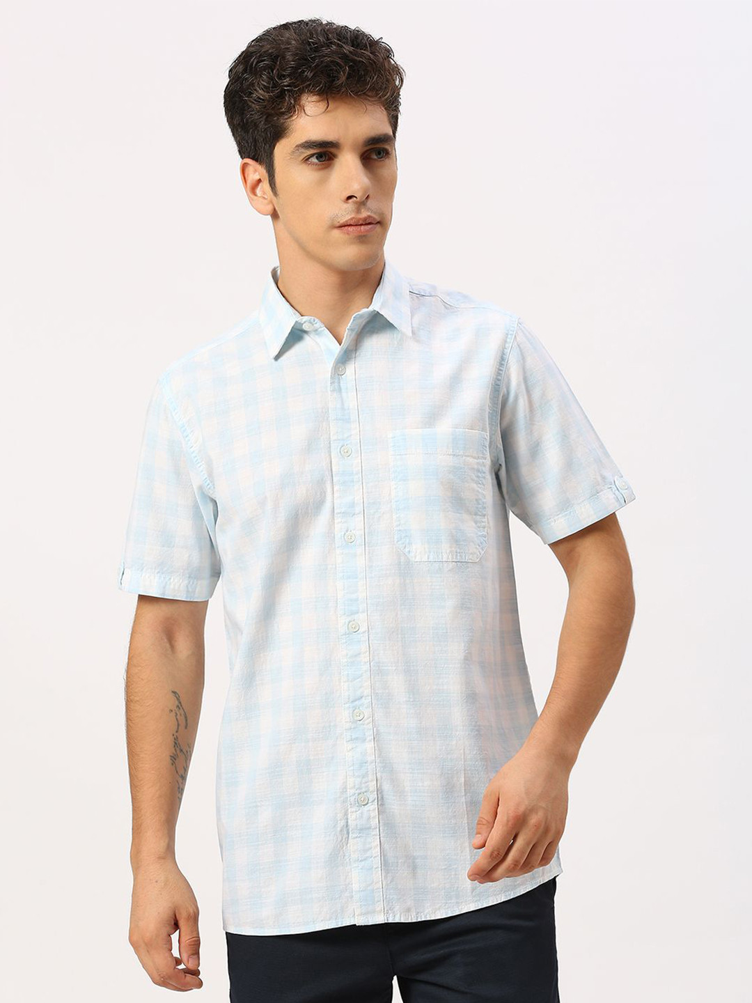 Buy Klub Fox Men Spread Collar Checked Cotton Slim Fit Casual Shirt ...