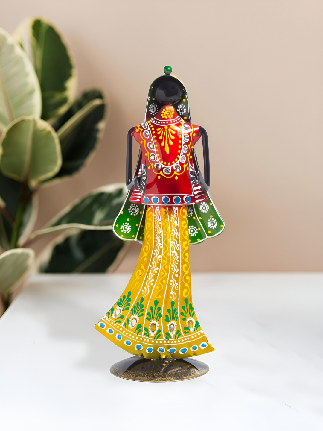 Buy Golden Peacock Yellow & Red Tribal Metal Figurine Showpiece ...