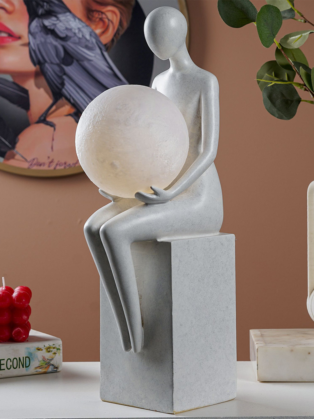 Buy THE ARTMENT Grey Decorative Bowl Lamp LED Showpiece Figurine ...