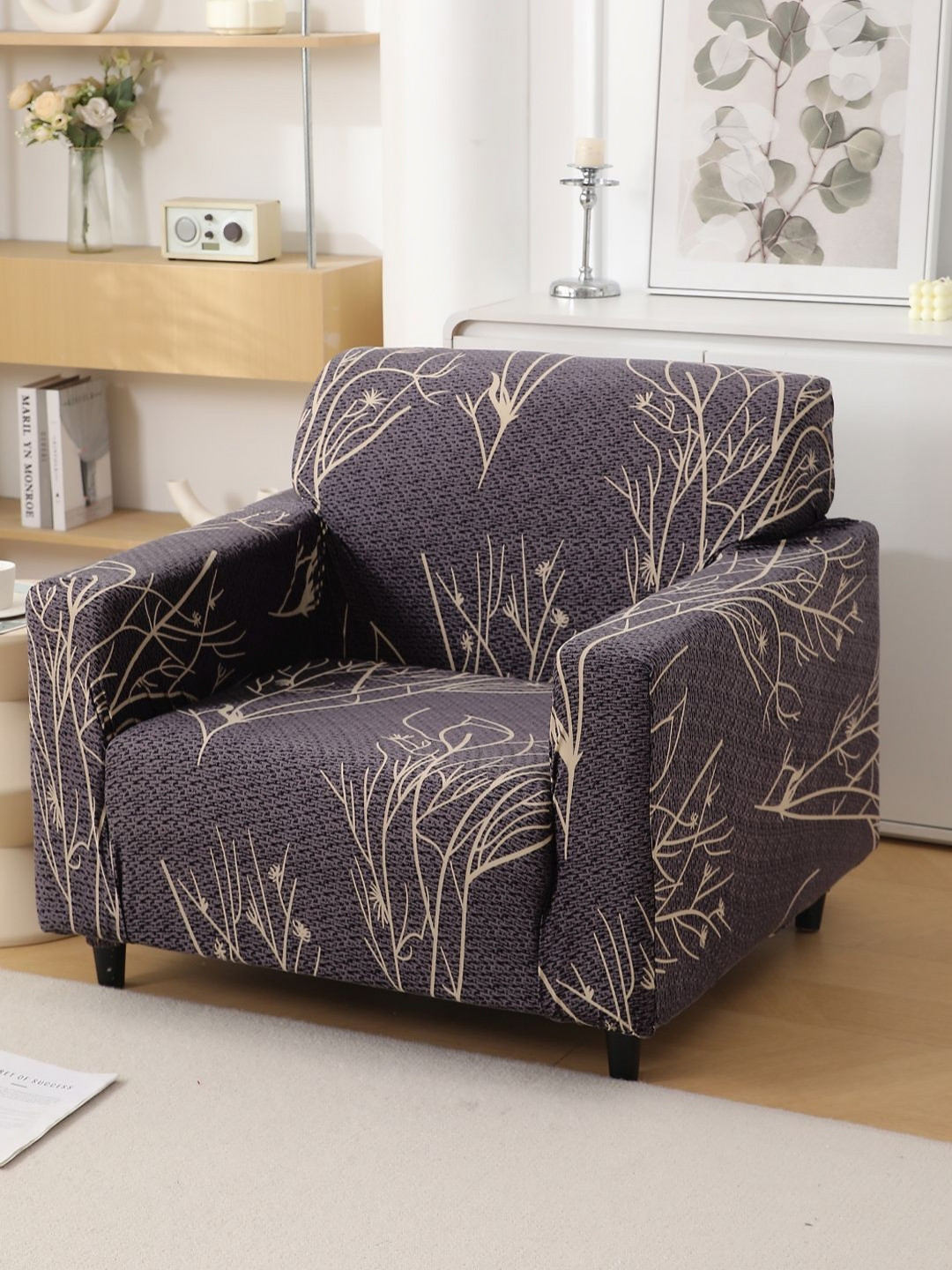 Buy HOKIPO Coffee Brown & Beige Single Seater Sofa Cover With Arms ...