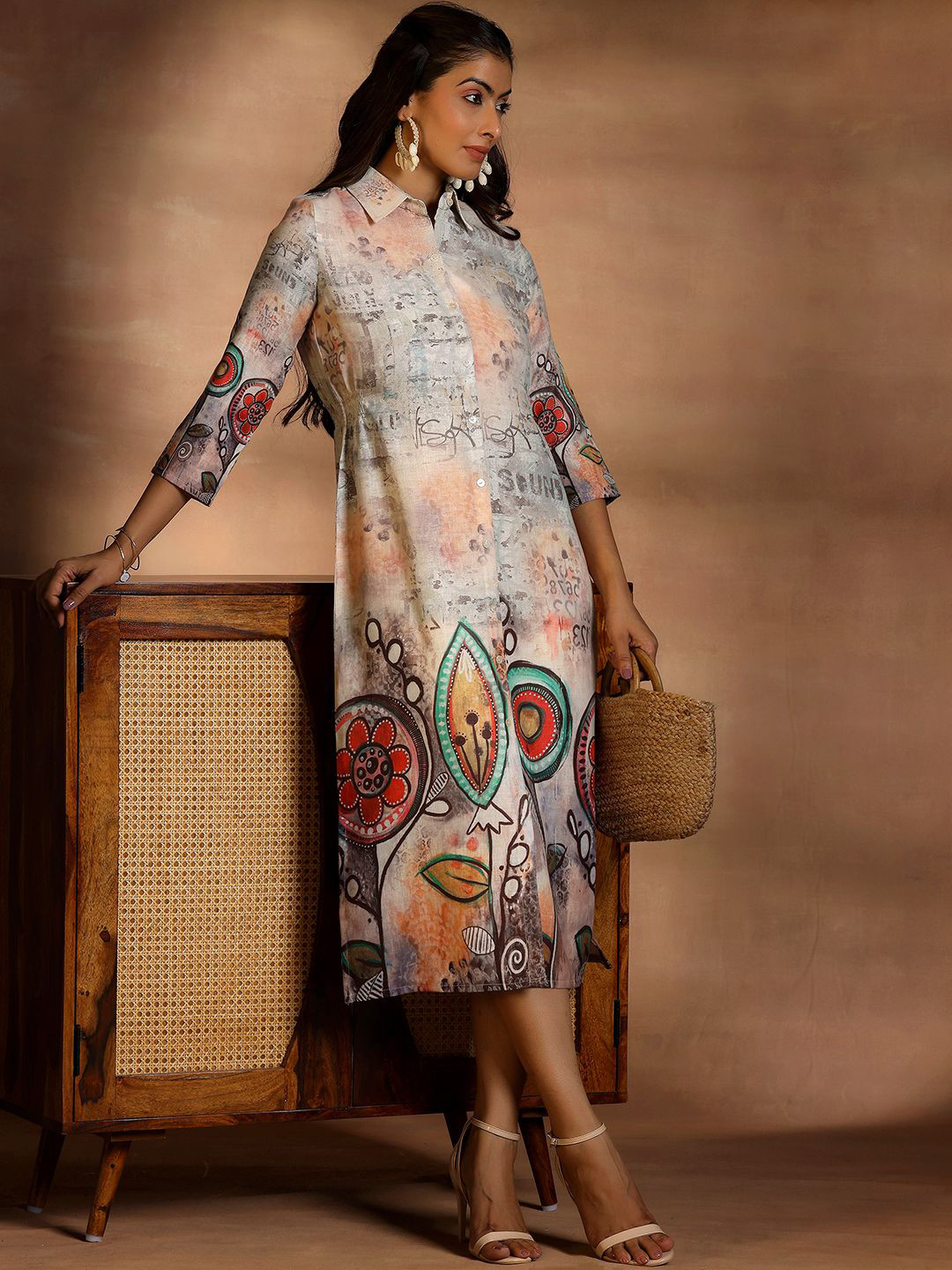 Buy Libas Women Ethnic Motifs Print Linen Shirt Midi Dress - Dresses ...