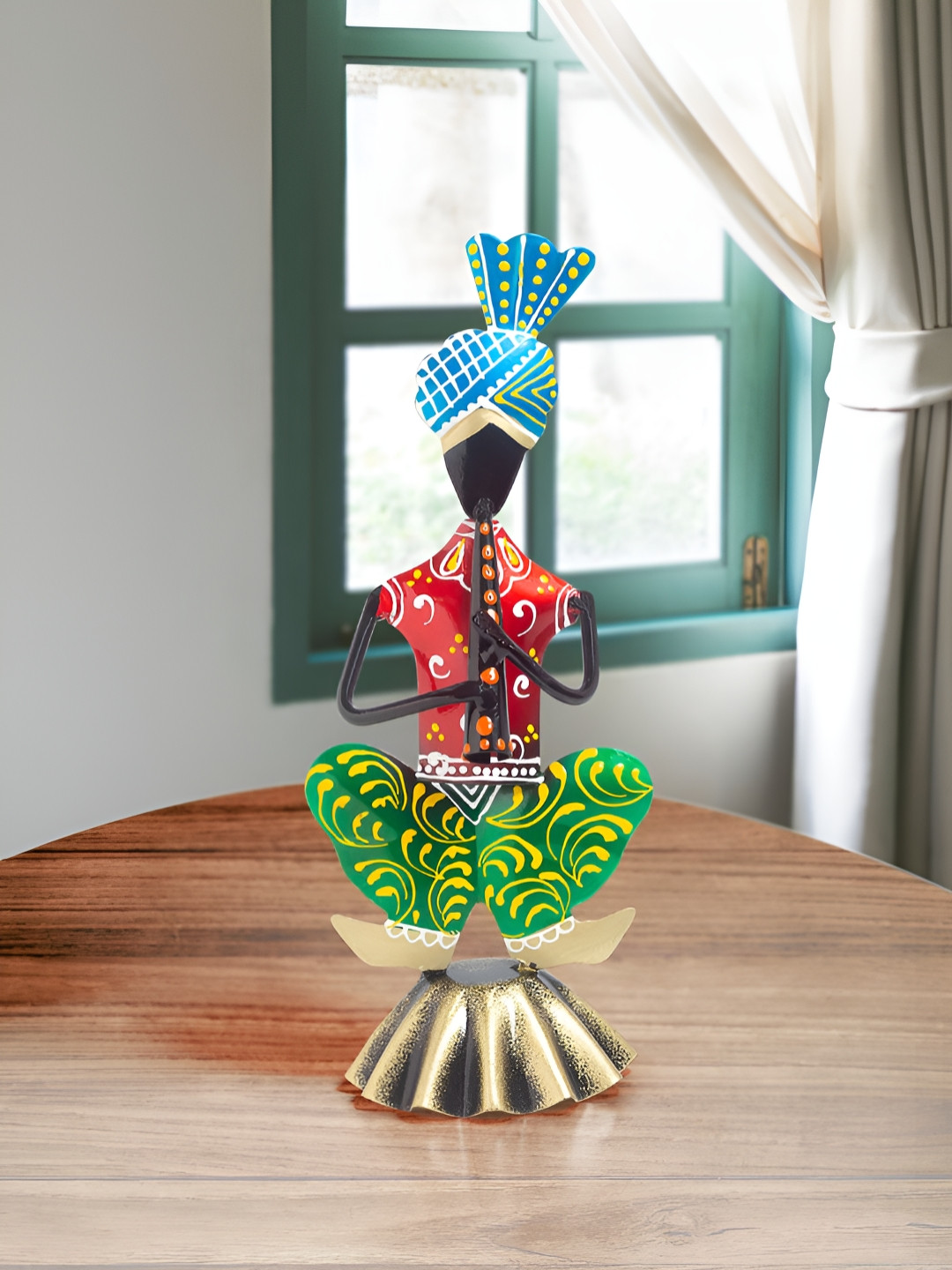 Buy Golden Peacock Red & Gold Toned Tribal Figurine Metal Showpiece ...