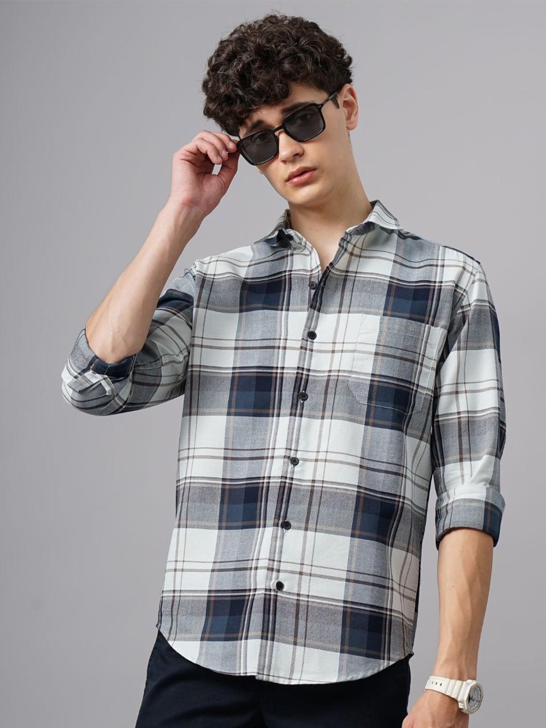 Buy PAUL STREET Men Cotton Standard Slim Fit Tartan Checks Opaque ...