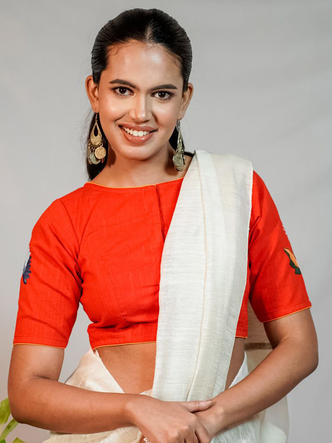 Buy THE SAFFRON SAGA Hand Painted Pure Cotton Saree Blouse - Saree ...