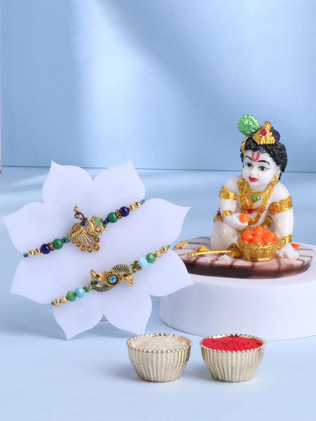 Buy Floweraura Set Of 3 Beaded Rakhis With Lord Bal Gopal Krishna Idol ...