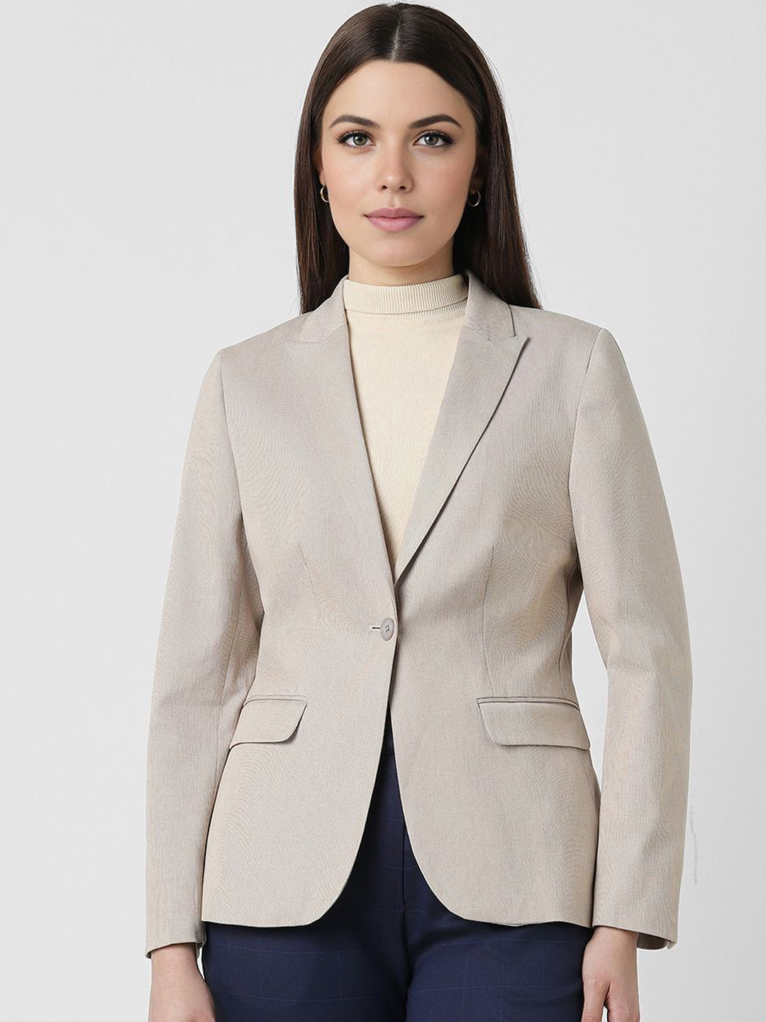 Buy Van Heusen Woman Self Design Notched Lapel Single Breasted Formal ...