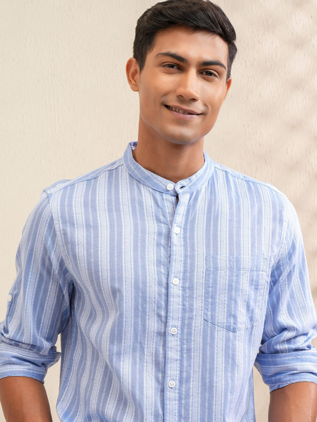 Buy LOCOMOTIVE Premium Men Mocklino Dobby Textured Mandrain Collar ...