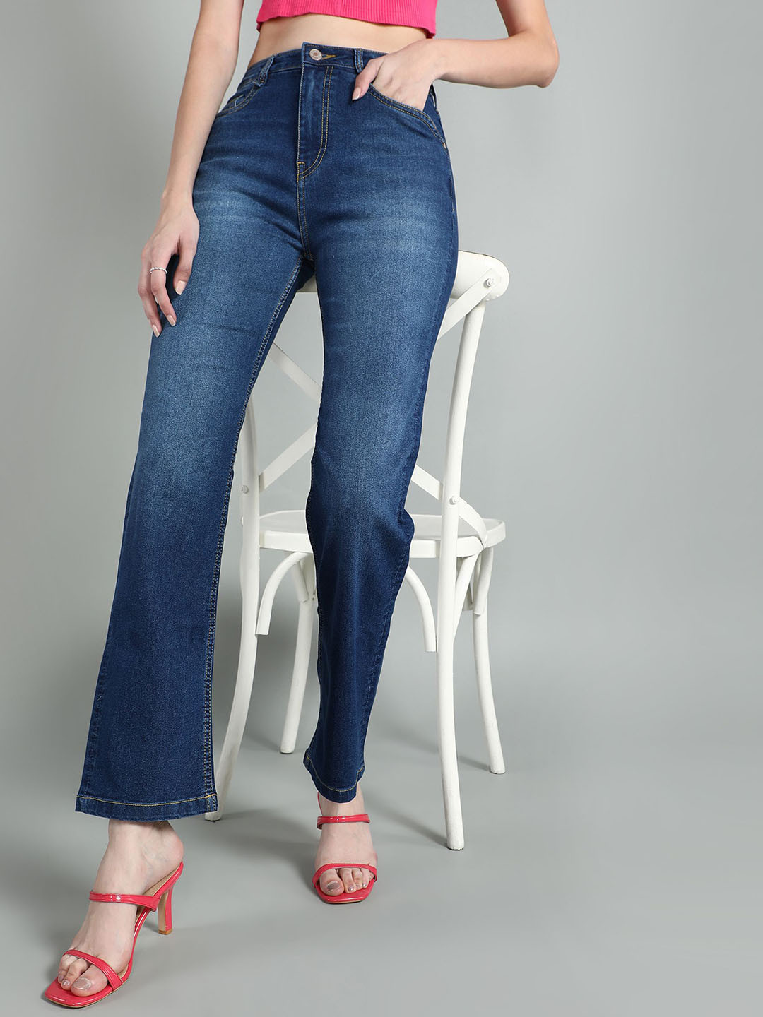 Buy The Roadster Lifestyle Co Women High Rise Boot Cut Light Fade Jeans ...