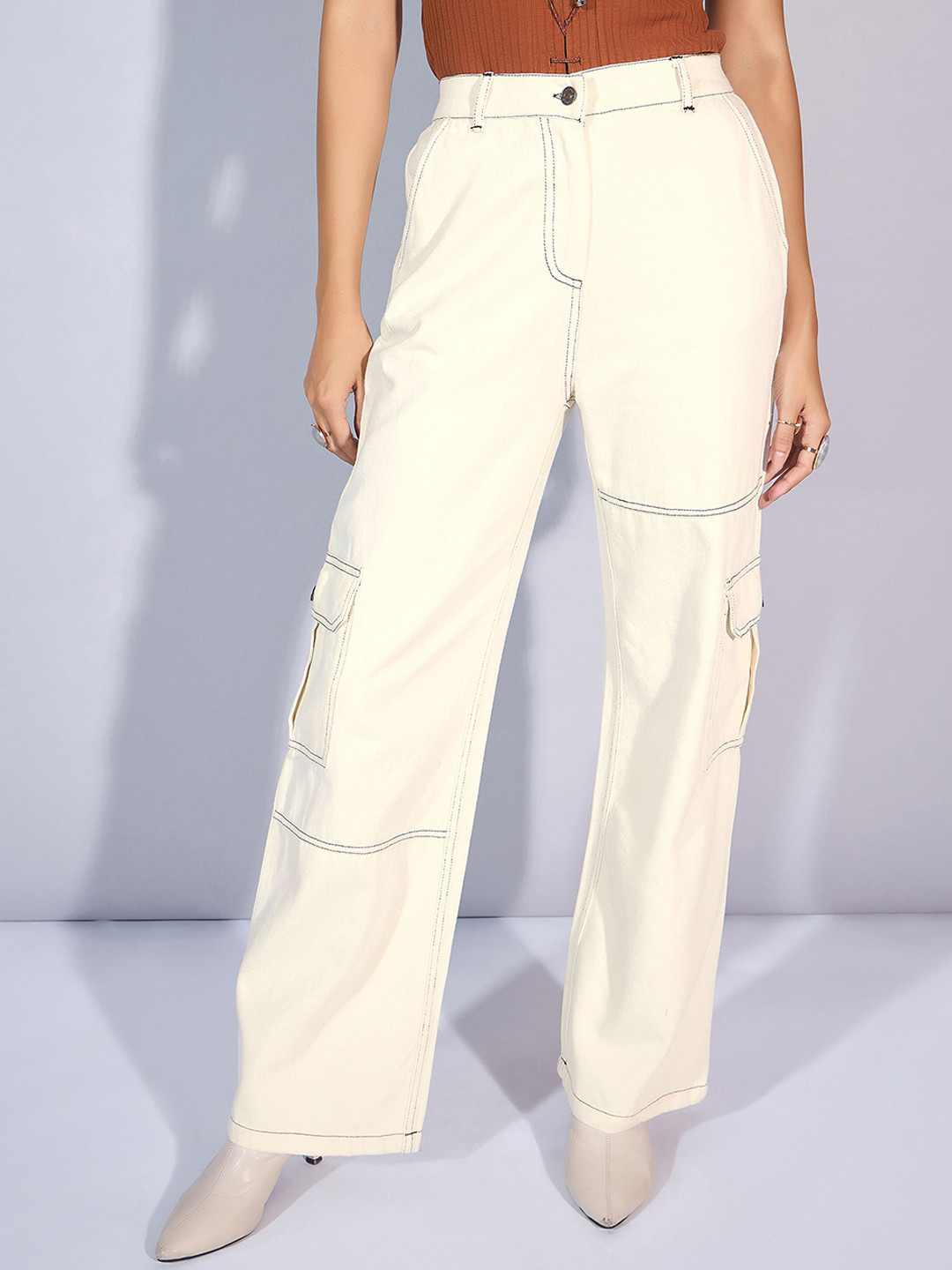 Buy SASSAFRAS Women Cotton Straight Fit High Rise Cargo Jeans - Jeans ...