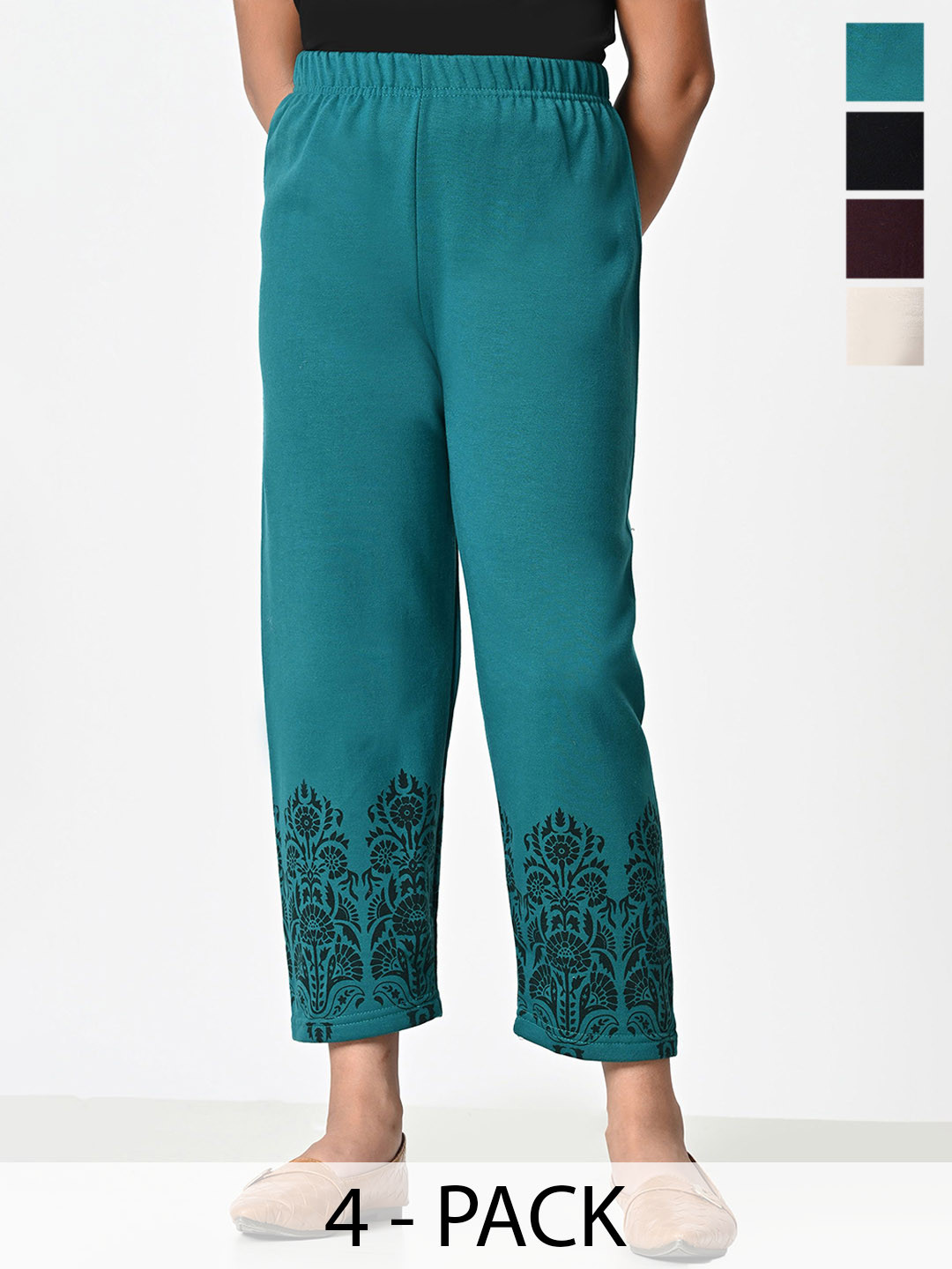 Buy BAESD Girls Pack Of 4 Printed Regular Trousers For Winter ...