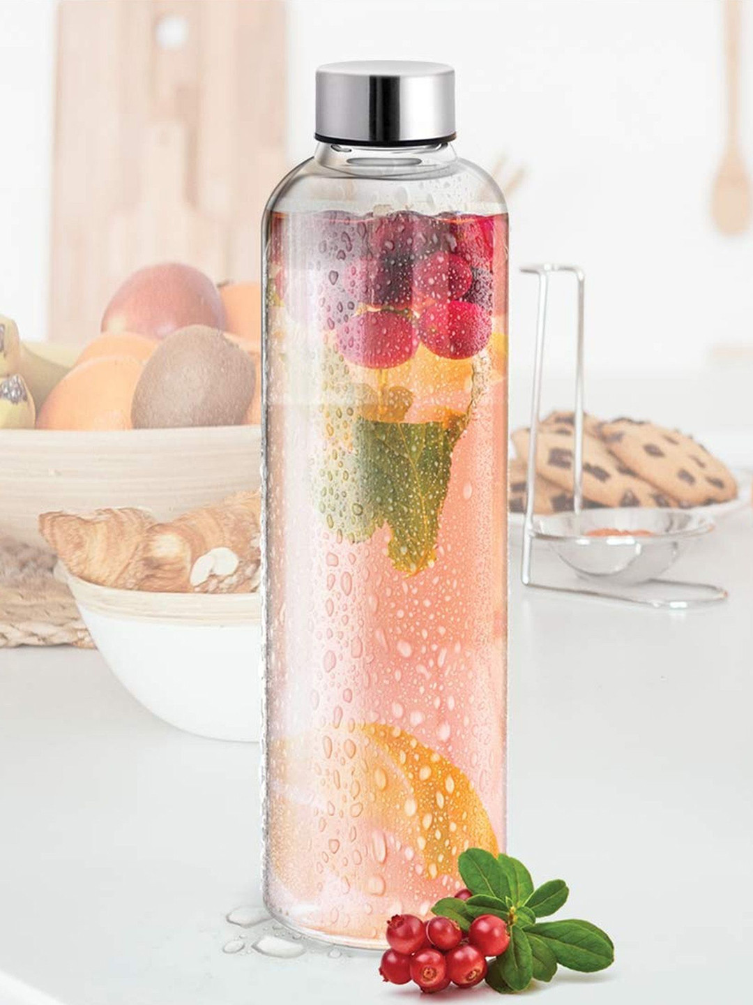 Buy Ocean LUMI Transparent & Silver Toned Glass Water Bottle 1 L ...