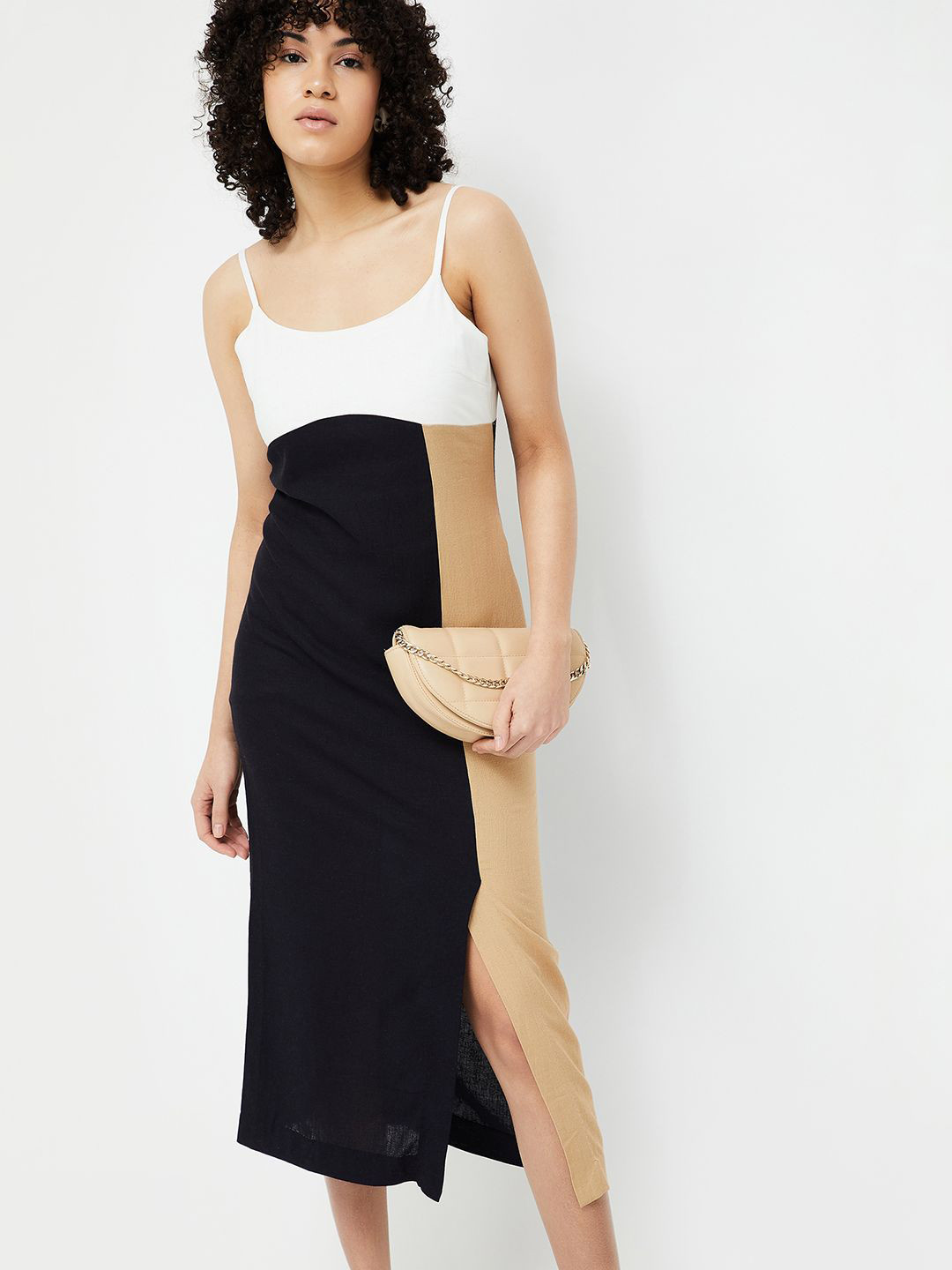 Buy Ginger By Lifestyle Colourblocked Shoulder Straps Sheath Midi Dress ...
