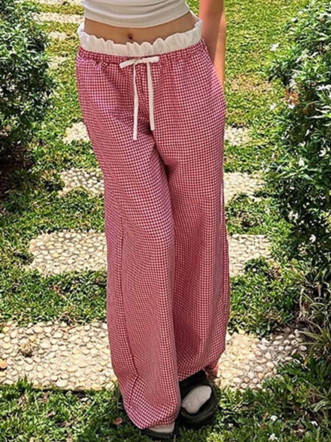 Buy LULU & SKY Women Checked Loose Fit Trousers - Trousers for Women ...