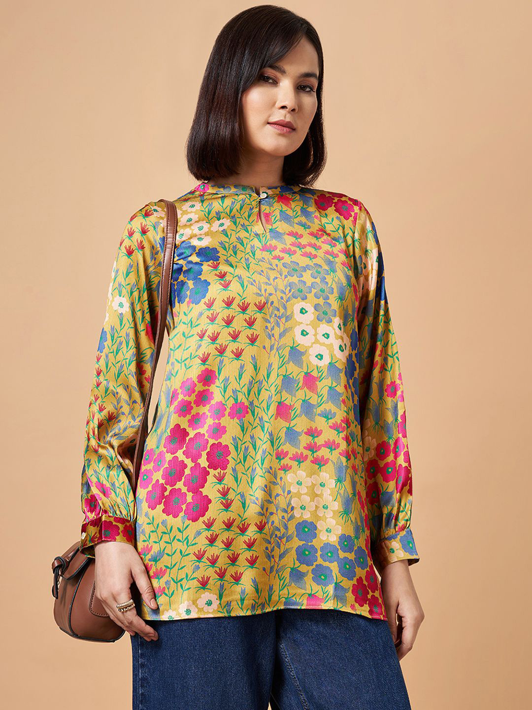 Buy Marigold Lane Mandarin Collar Printed Tunic - Tunics for Women ...