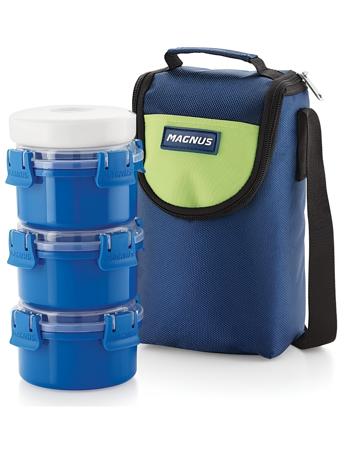 Buy MAGNUS Blue 3 Pieces Lunch Box With Washable Cover 900ml - Lunch ...