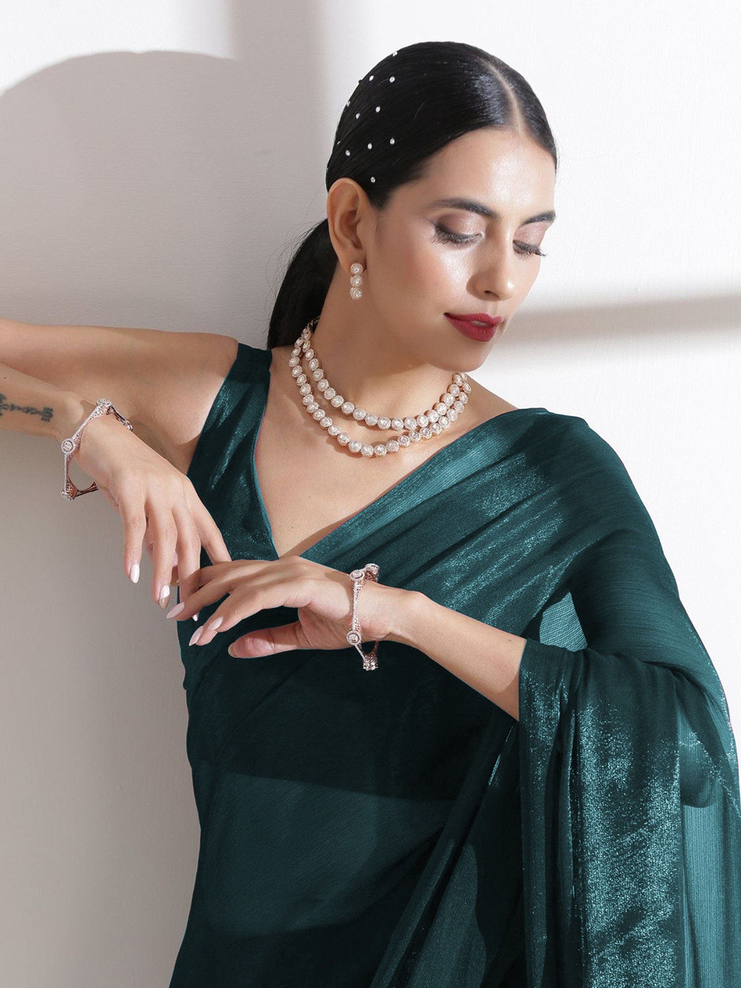 Buy FEBO FASHION Elegant Dual Shade Simmer Saree - Sarees for Women ...