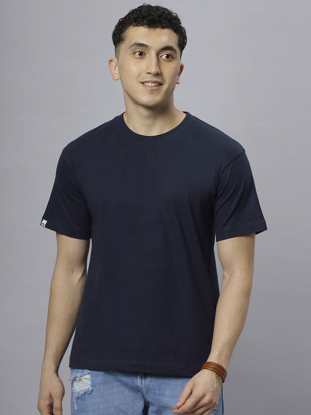 Buy Hence Men Solid Round Neck Cotton Oversized T Shirt - Tshirts for ...