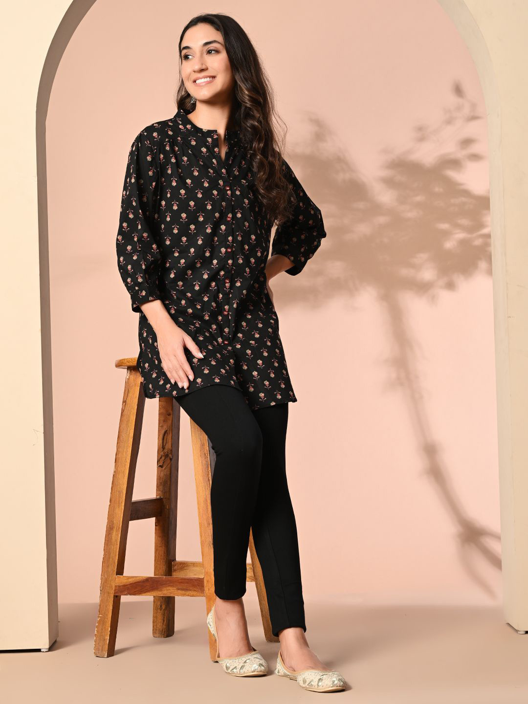 Buy MEESAN Mandarin Collar Printed Ethnic Tunic - Tunics for Women 30418911 | Myntra