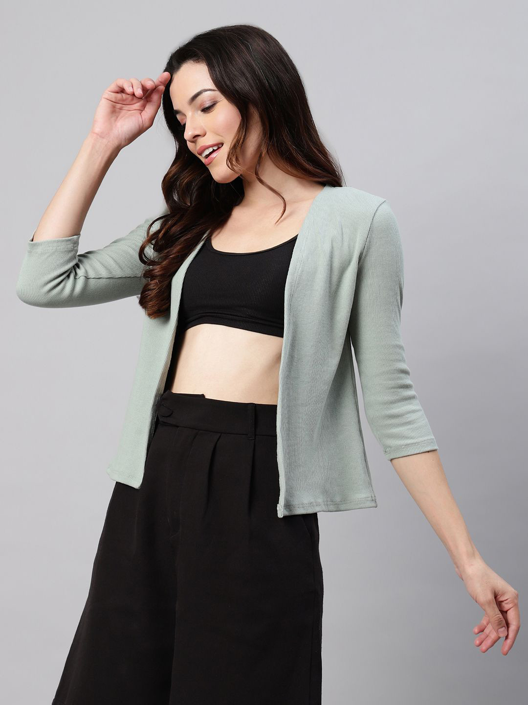 Buy UnaOne Ribbed Pure Cotton Open Front Shrug - Shrug for Women ...