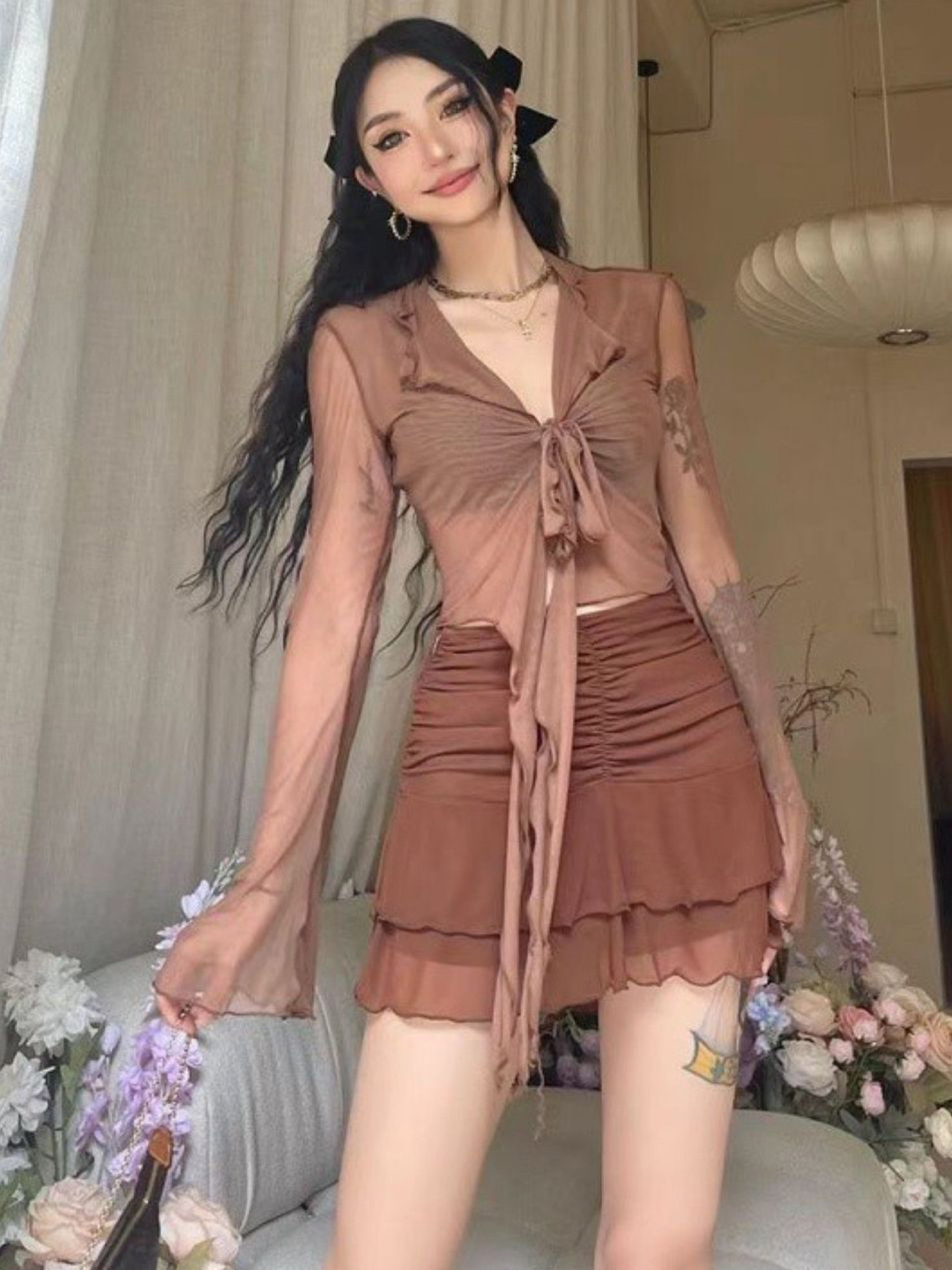Buy HERE&NOW Women V Neck Extended Sleeves Crop Top - Tops for Women ...