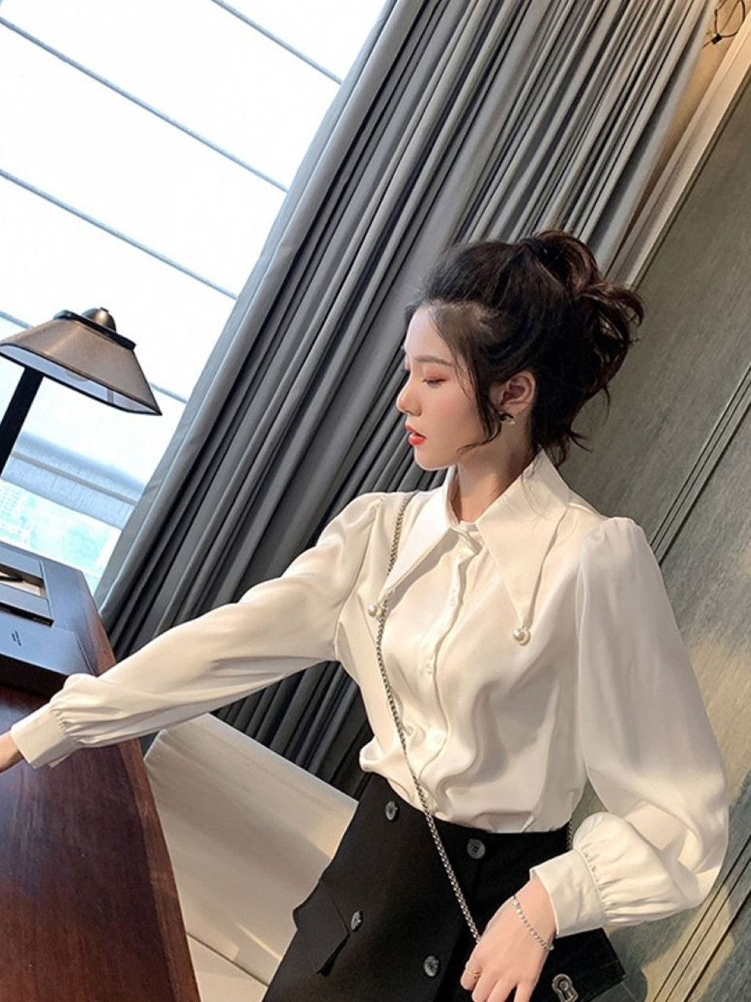 Buy HERE&NOW Women Shirt Collar Long Sleeves Top - Tops for Women ...