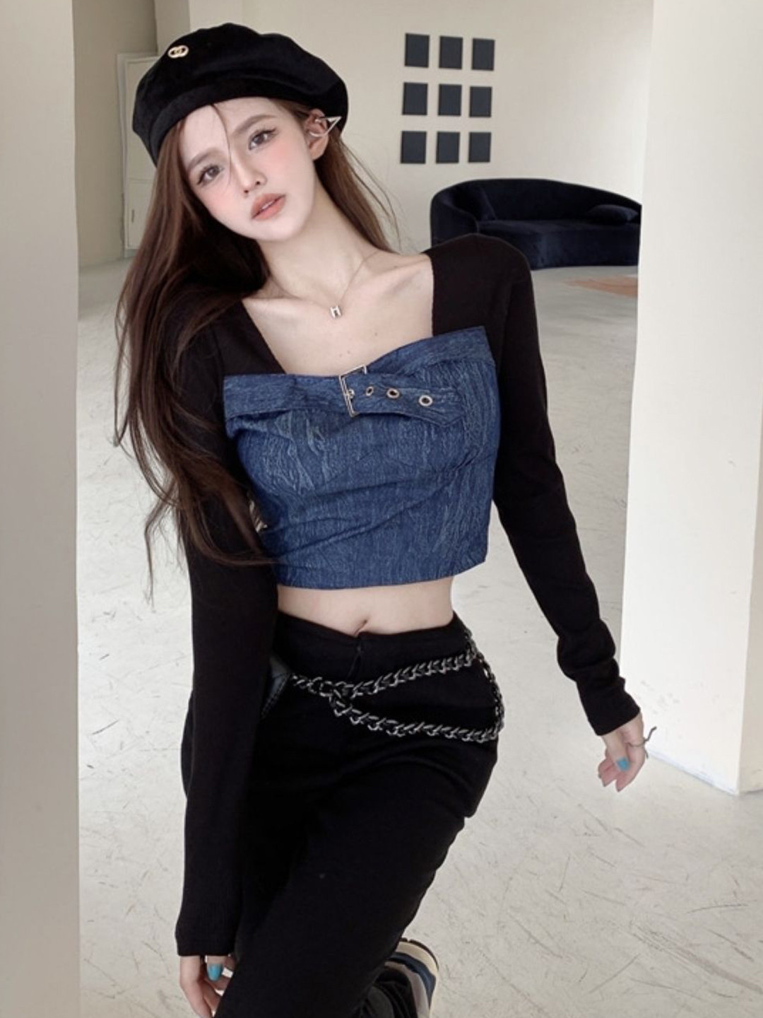 Buy HERE&NOW Women Colourblocked Extended Sleeves Crop Top - Tops for ...