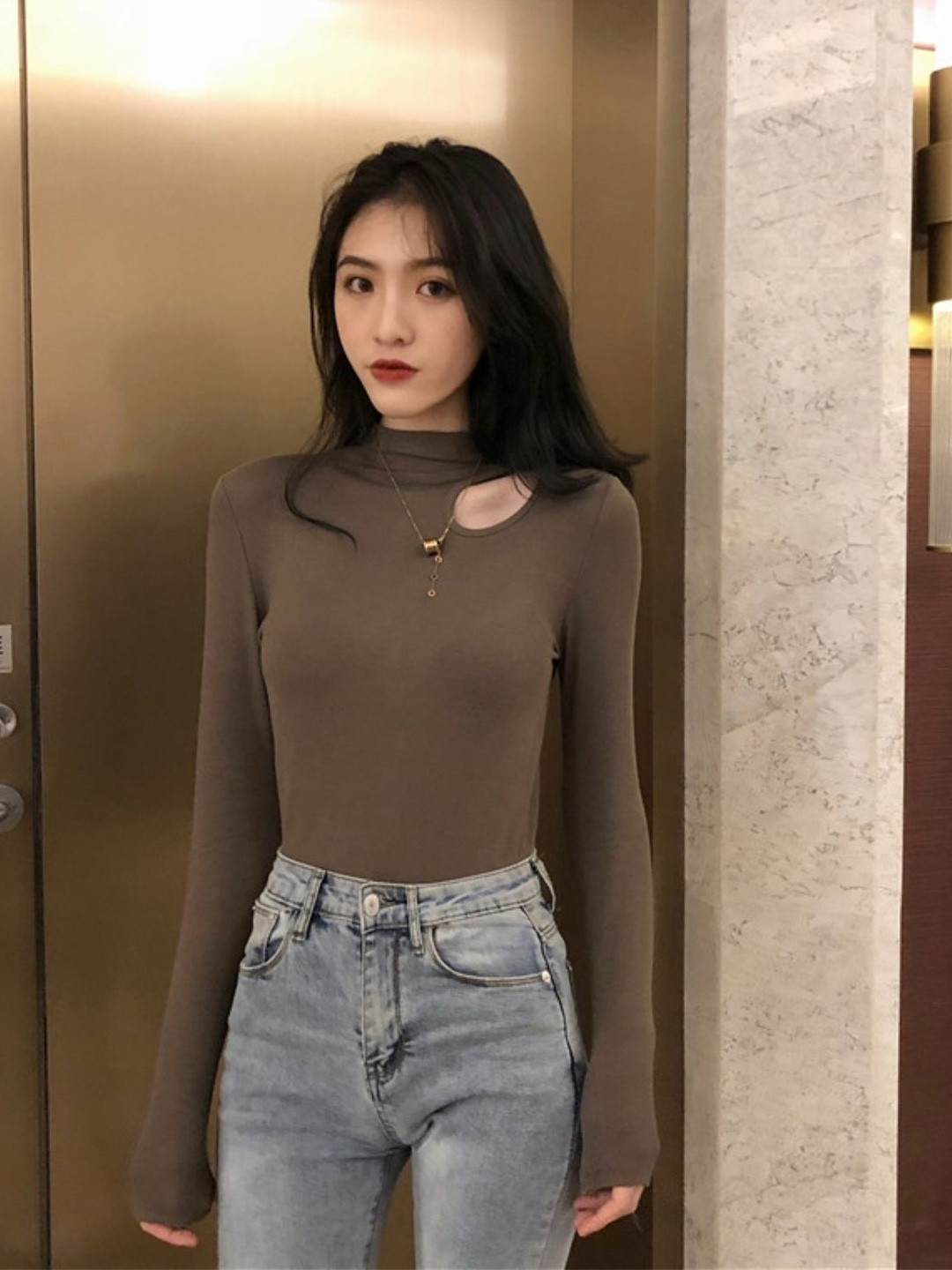 Buy HERE&NOW Women High Neck Extended Sleeves Top - Tops for Women ...