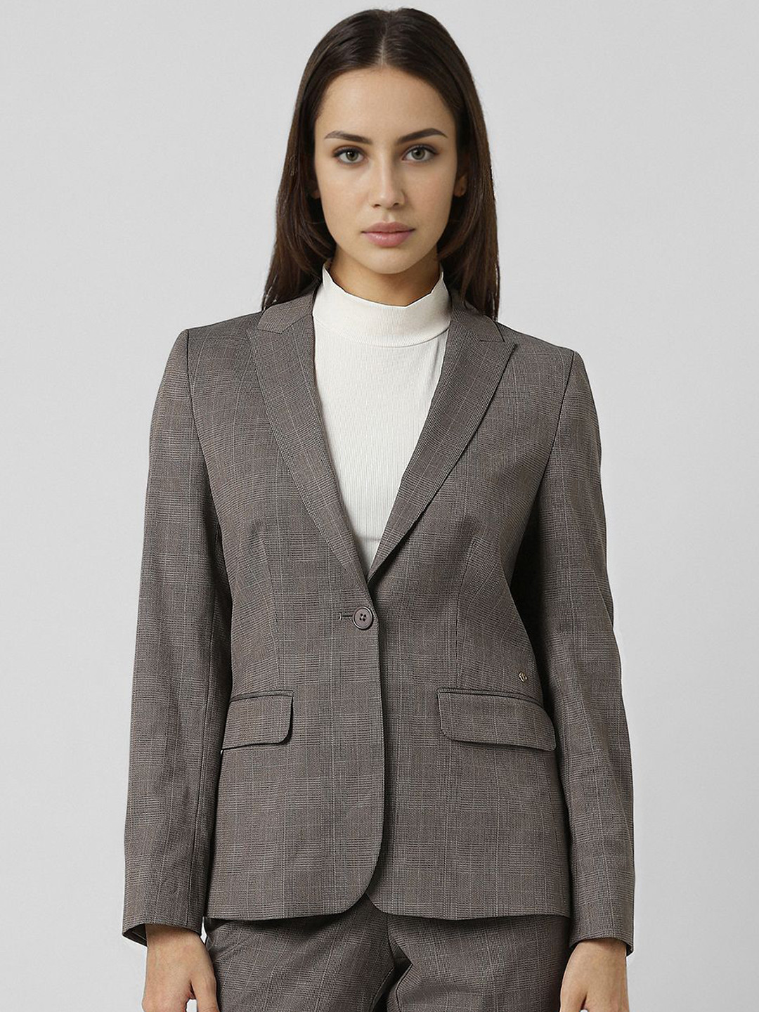 Buy Van Heusen Woman Checked Peaked Lapel Collar Single Breasted Formal ...