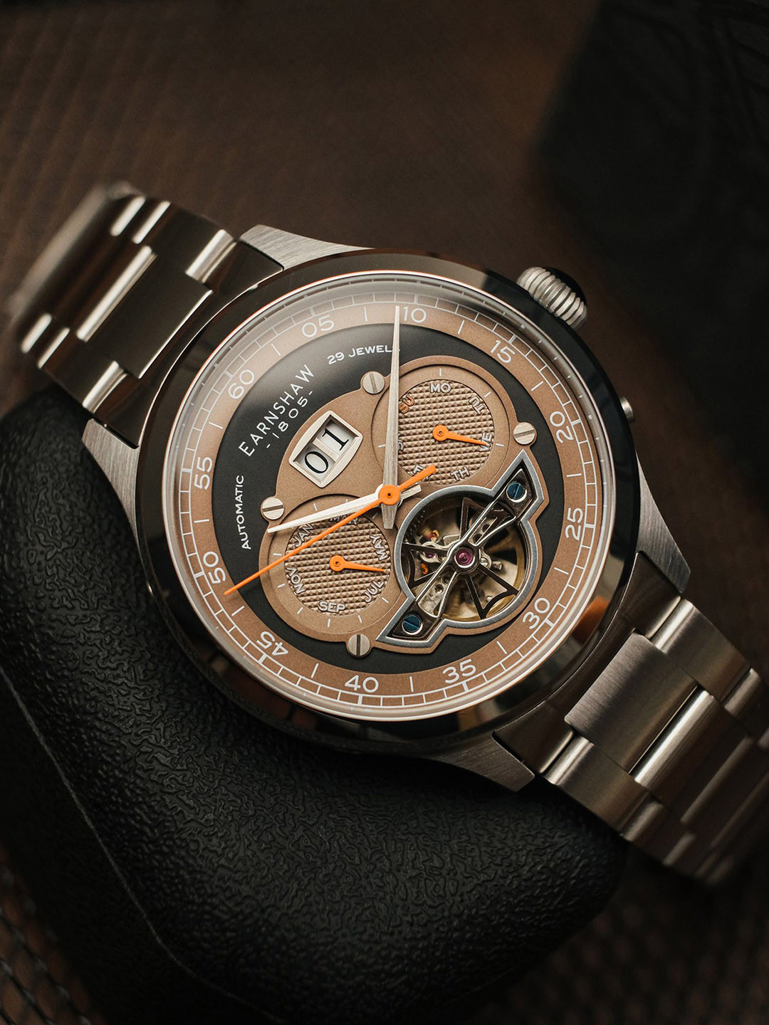 Buy EARNSHAW Men Round Dial & Wrap Around Multi Function Automatic ...