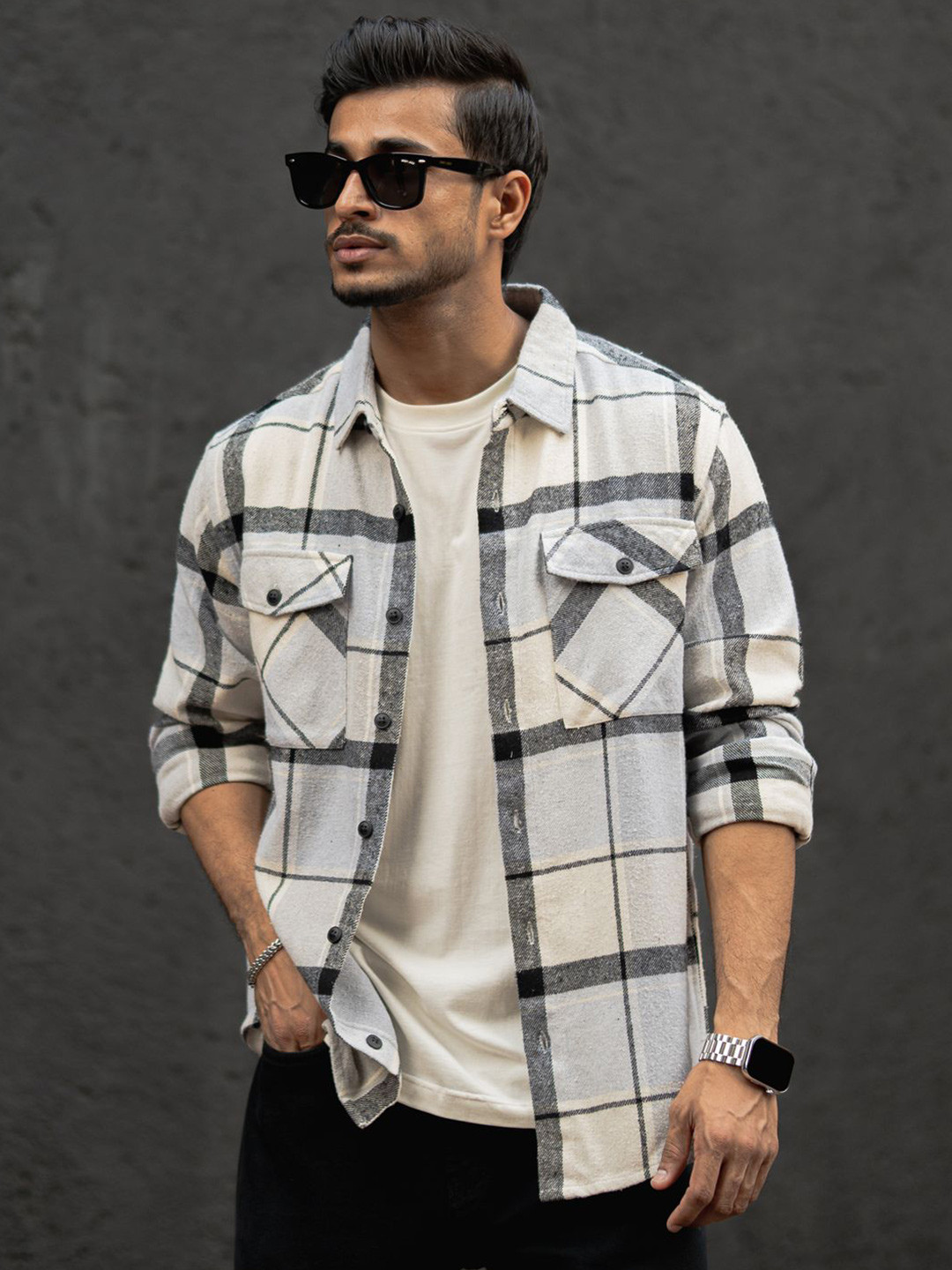 Buy Powerlook Men Windowpane Checks Opaque Checked Casual Shirt ...
