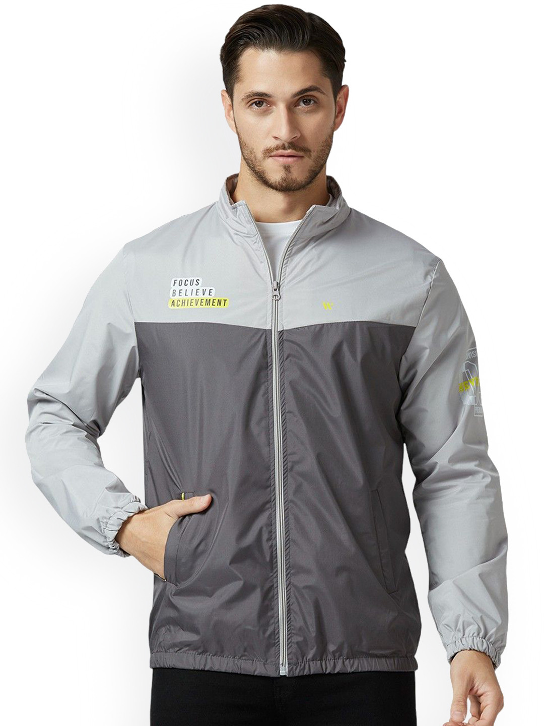 Buy Zeel Men Colourblocked Windcheater Longline Open Front Jacket ...