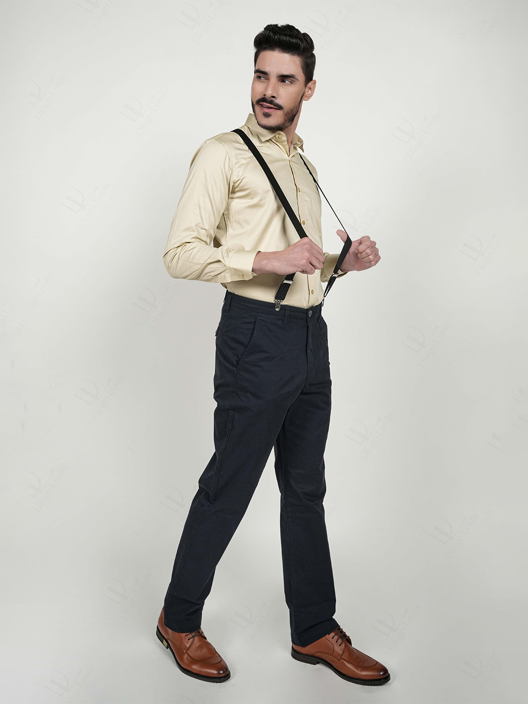 Buy DIOGO LOUIS Yellow Beige Solid Plain Formal Shirts For Men - Shirts ...