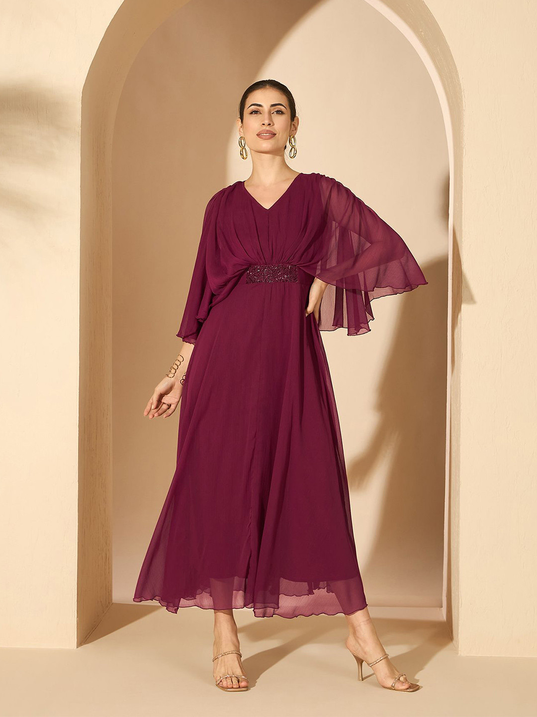 Buy Antheaa Women Embellished Flared Sleeve Fit And Flare Dress ...