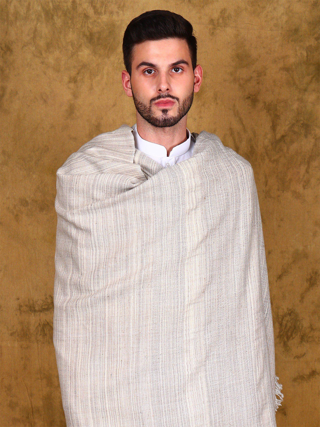 Buy Exotic India Wool Men's Dushala Shawl (Lohi) With Stripes In Self ...