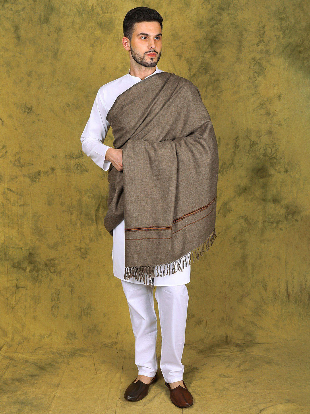 Buy Exotic India Wool Handspun Men's Dushala Shawl (Lohi) From Kullu ...